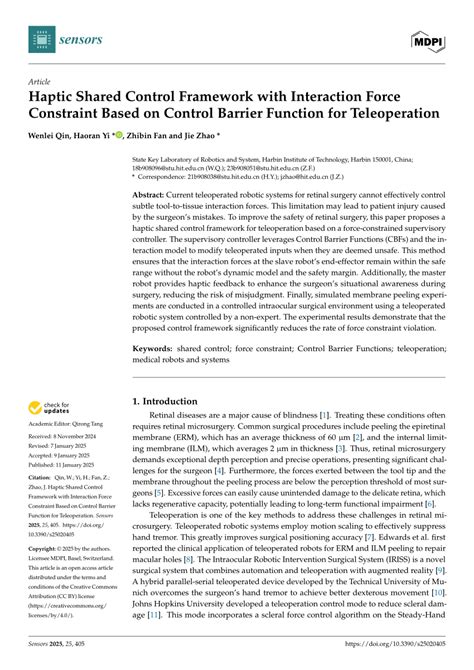 Pdf Haptic Shared Control Framework With Interaction Force Constraint Based On Control Barrier