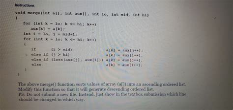 Solved Instructions Void Merge Int All Int Aux Int Lo