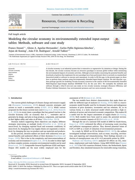 Pdf Modeling The Circular Economy In Environmentally Extended Input