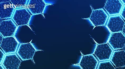Molecule Structure Form Lines And Triangles Hexagon Point Connecting Network On Blue Background