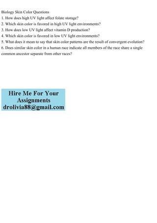 Biology Skin Color Questions1 How Does High UV Light Affect Folat Pdf Skin And Dermatology