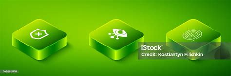 아이소메트릭 아이 스캔 지문 및 십자 표시 아이콘이 있는 쉴드를 설정합니다 벡터 3차원 형태에 대한 스톡 벡터 아트 및 기타 이미지 3차원 형태 건강관리와 의술 구조