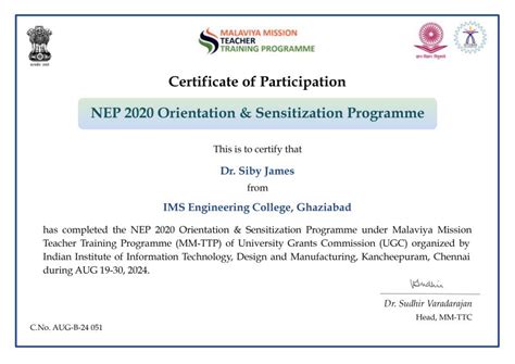 Fdp Certificate On Nep 2020 Orientation Dr Siby James 11 Comments