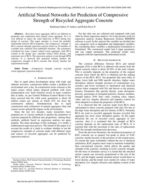 Pdf Artificial Neural Networks For Prediction Of Compressive Strength Of Recycled Aggregate