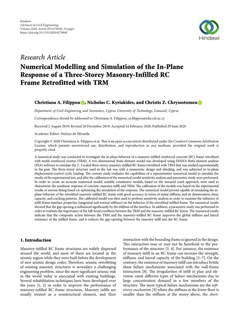 Pdf Numerical Modelling And Simulation Of The In Plane Response Of A