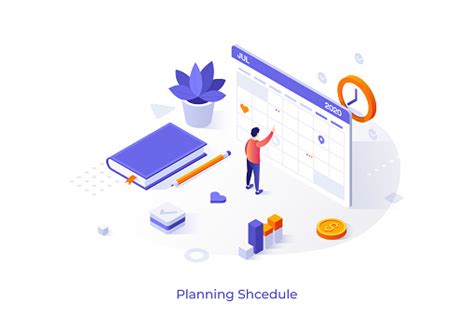 남자가 거대한 달력 또는 플래너에 서 있는 개념적 템플릿입니다 일정 계획 효과적인 시간 관리 작업 조직 시스템을 위한 장면 웹 사이트에 대 한 아이소 메트릭 벡터 그림 3