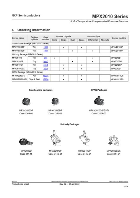 MPXM2010GS MPX2010 10kPa Temperature Compensated Pressure Sensors NXP