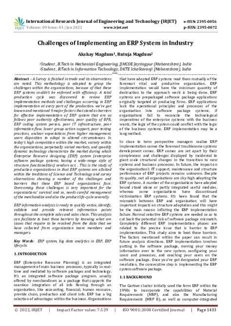 Pdf Challenges Of Implementing An Erp System In Industry