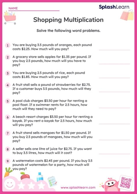 Multiply Decimal Numbers By Decimal Numbers Shopping Word Problems