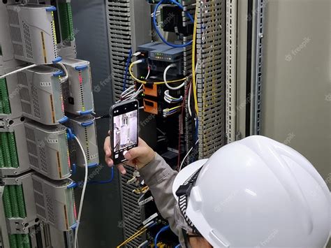 premium photo the engineer takes a photo interface module of the dcs