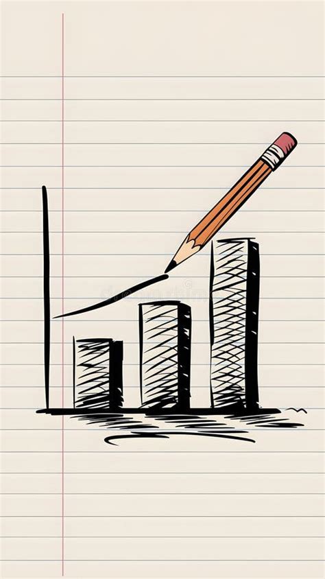 Hand Drawn Bar Graph With Pencil Symbolizing Growth And Progress Stock Illustration