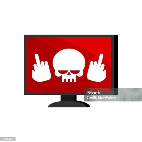컴퓨터에 바이러스입니다 모니터에 해골입니다 Pc에 대 한 사이버 공격입니다 죽음 정보입니다 차단 된 데이터 프로세서 작동 하지