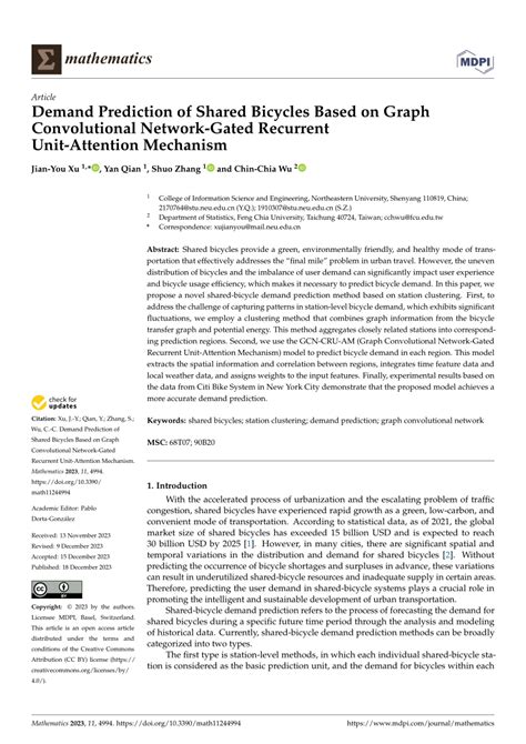 Pdf Demand Prediction Of Shared Bicycles Based On Graph Convolutional