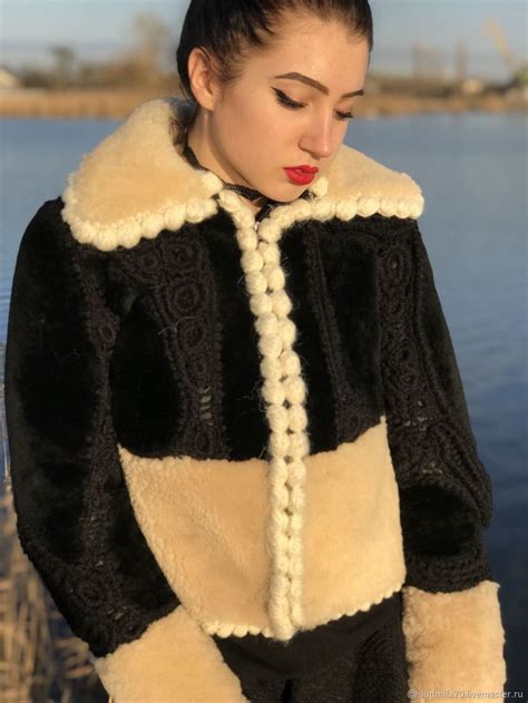 Купить Дубленка « Леди ирландское кружево большой размер чёрно белый работа на заказ
