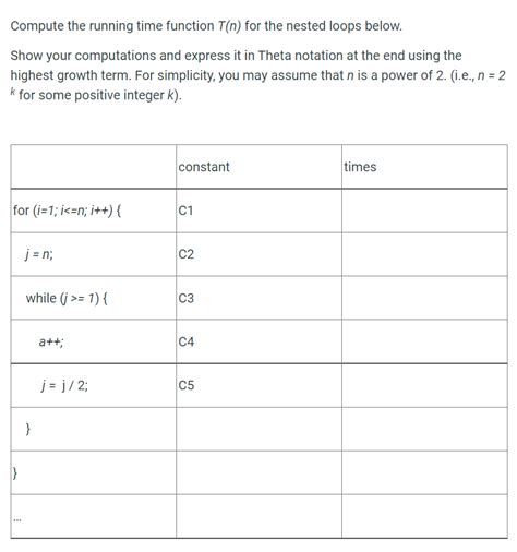 Solved Compute The Running Time Function T N For The Nested Chegg