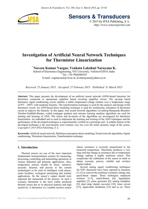 Pdf Sensors And Transducers Investigation Of Artificial Neural Network Techniques For Thermistor