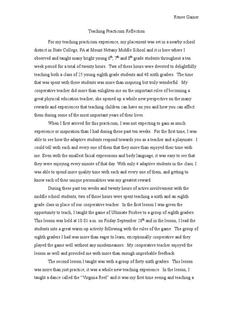 Sample Teaching Practicum Reflection Teachers Behavior Modification