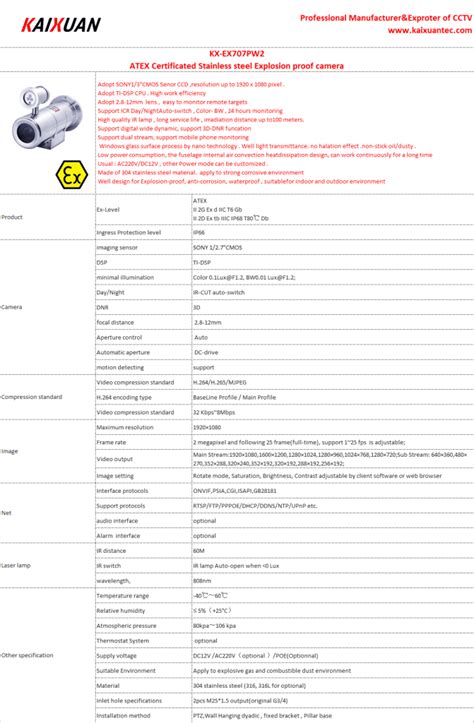 Explosion Proof Camera Kx Ex707pw2 2mp Varifocal Explosion Proof Camera Explosion Proof