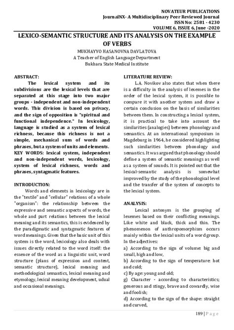Pdf Lexico Semantic Structure And Its Analysis On The Example Of Verbs