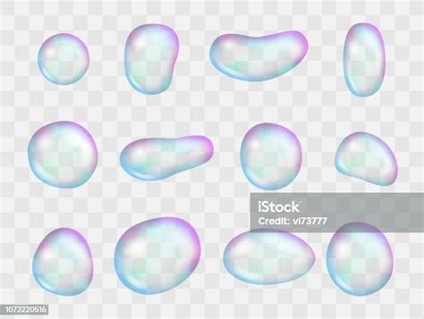 무지개 반사와 하이라이트 설정 현실적인 비누 거품이 있다 벡터 일러스트입니다 기포에 대한 스톡 벡터 아트 및 기타 이미지