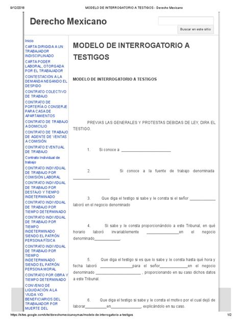Modelo De Interrogatorio A Testigos Laborales Pdf Instituciones