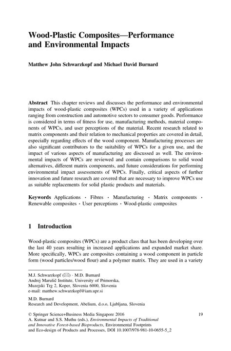Pdf Wood Plastic Composites—performance And Environmental Impacts
