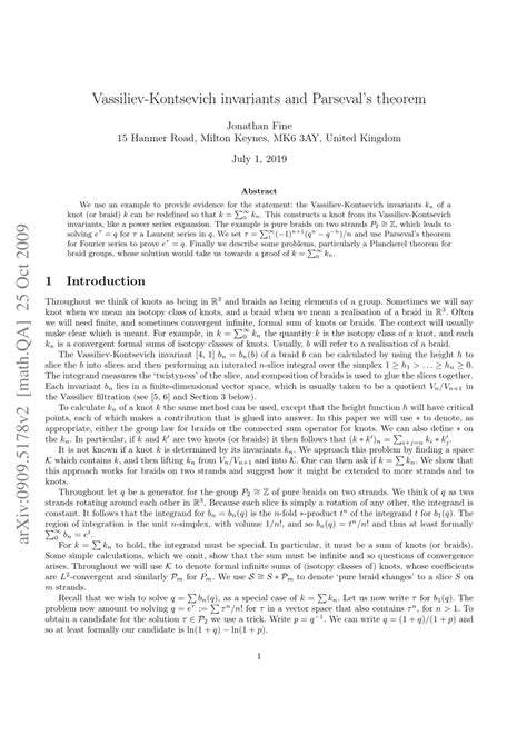 Pdf Vassiliev Kontsevich Invariants And Parsevals Theorem