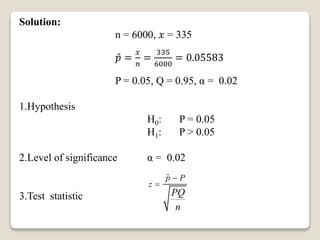 Hypothesis Testing Part V For Single And Double Proportions PPTX