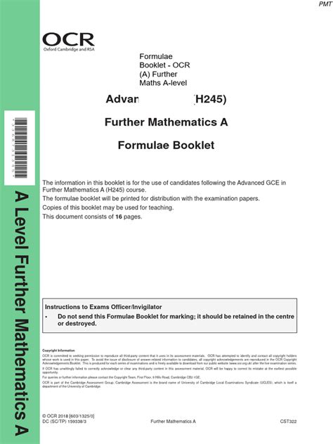 Formulae Booklet Ocr A Further Maths A Level Download Free Pdf Variance