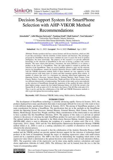 Pdf Decision Support System For Smartphone Selection With Ahp Vikor Method Recommendations