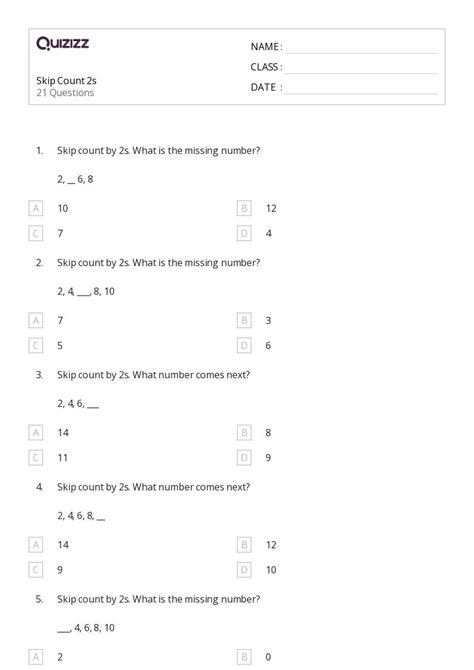 50 skip counting by 2s worksheets for 1st class on quizizz free