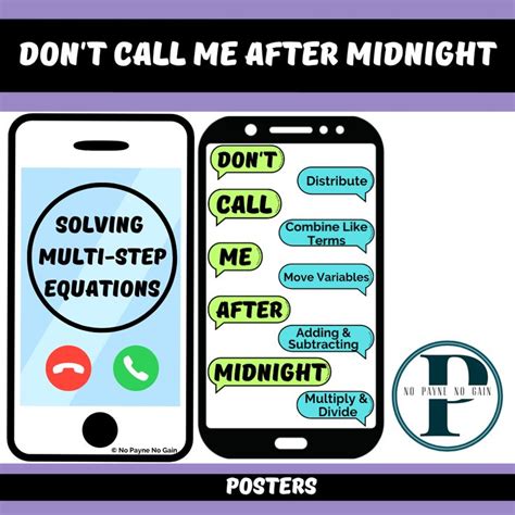 Dont Call Me After Midnight Solving Multi Step Equations Poster Fun