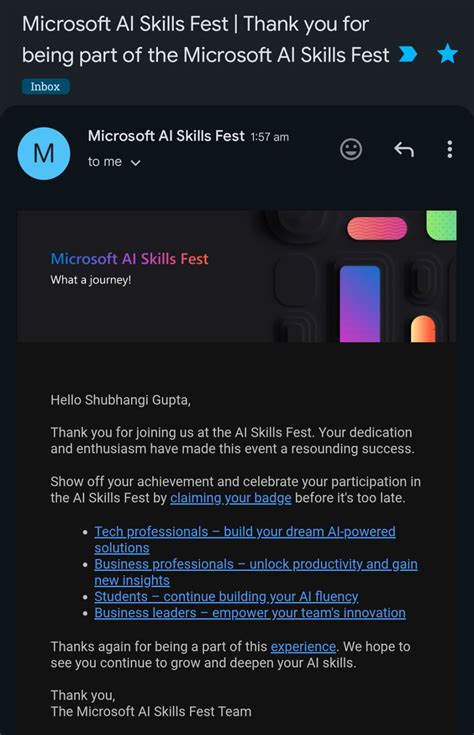 🌟 Excited To Share That I Recently Participated In The Microsoft Ai Skills Fest Shubhangi Gupta