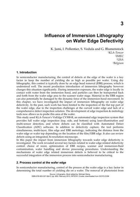 Pdf Influence Of Immersion Lithography On Wafer Edge Defectivity