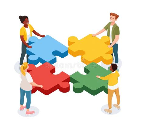 People Are Assembling Puzzle Pieces Together In A Circle Stock