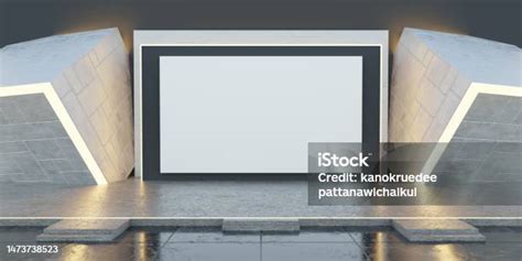 기술 무대 현대 네온 글로우 쇼룸 장면 레이저 빛 공상 과학 소설 3d 그림 간판에 대한 스톡 사진 및 기타 이미지 간판 칸막이 무대 Istock