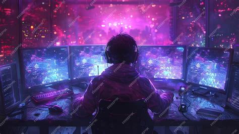 Person Working On Tech Staff With Many Computers Premium Ai Generated