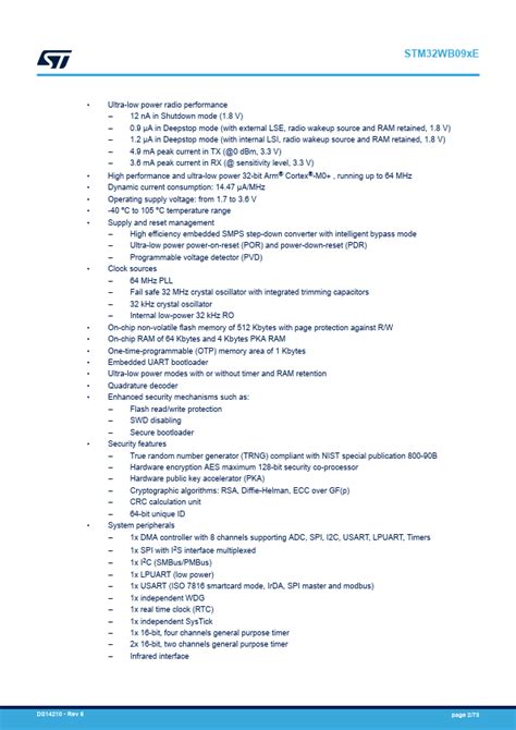 Stm32wb09te Stm32wb09ke Datasheet Stm32wb09ke Stmicroelectronics Pdf Ultra Low Power