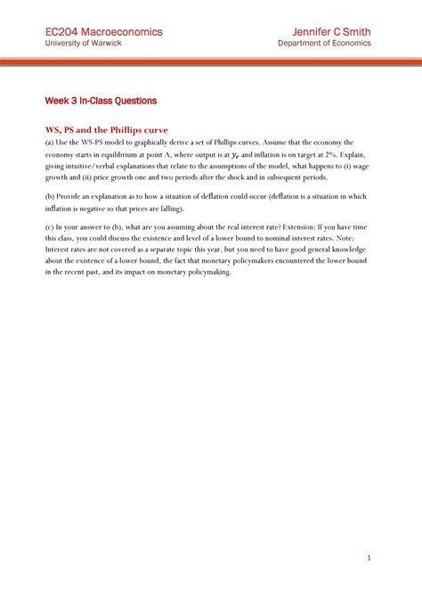 EC204 In Class Questions Week 3 EC 204 Macroeconomics Jennifer C Smith University Of Warwick