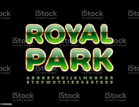 벡터 크리에이티브 엠블럼 로얄 파크 녹색 및 골드 알파벳 문자 및 숫자 세트 고급에 대한 스톡 벡터 아트 및 기타 이미지