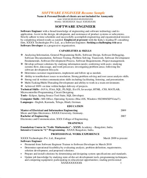 FREE 17 Sample Software Engineer Resume Templates In MS Word PDF