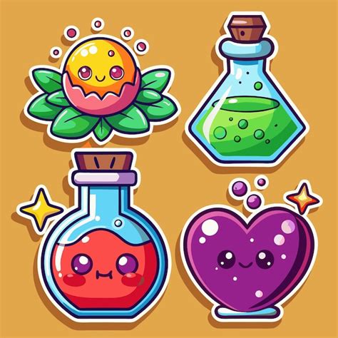 Cute Potion Stickers With Smiling Faces Premium Ai Generated Vector