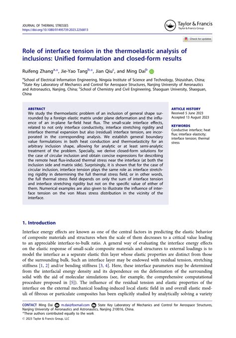 Pdf Role Of Interface Tension In The Thermoelastic Analysis Of