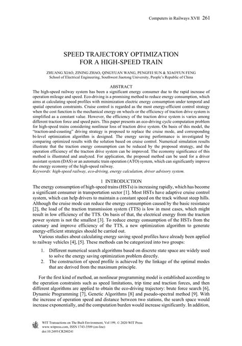 pdf speed trajectory optimization for a high speed train