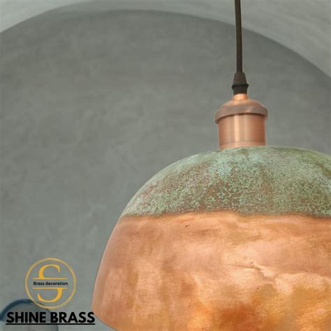 Handmade Green Patina Copper Pendant Light Oxidized Dome Ceiling Lamp
