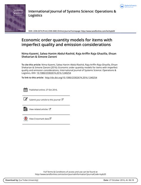 Pdf Economic Order Quantity Models For Items With Imperfect Quality And Emission Considerations