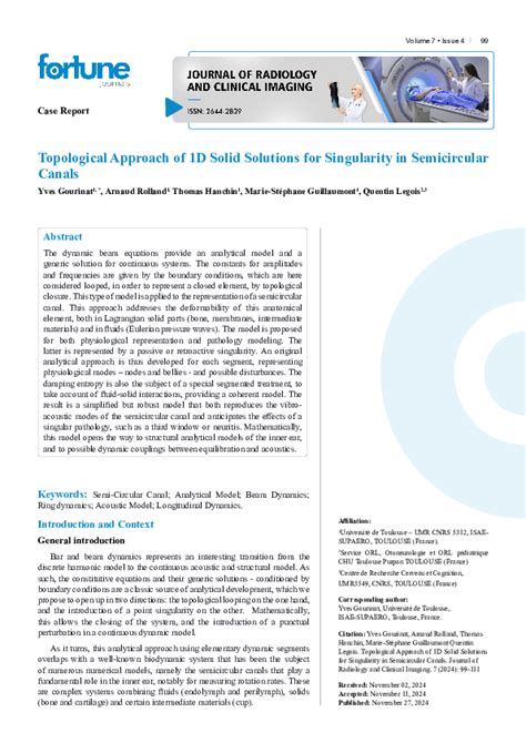 Pdf Topological Approach Of 1d Solid Solutions For Singularity In Semicircular Canals