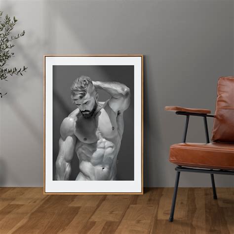 Sensual Masculinity Black And White Shirtless Male Portrait Digital