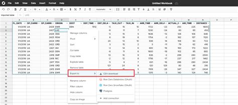 data export row zero