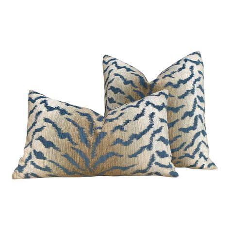 Tiger Stripes Woven Pillow In Blue Animal Stripes Pillows Aqua Blue